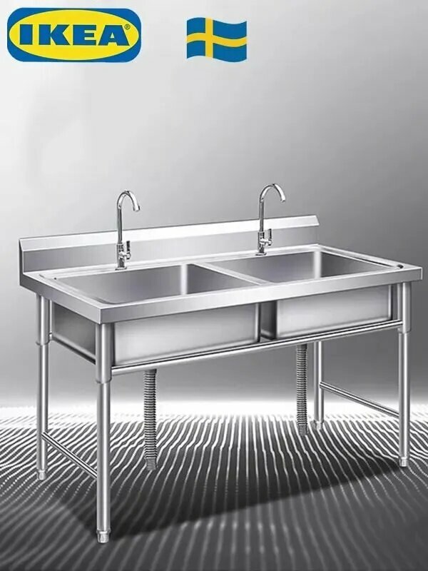Мойка Кухни Из Нержавеющей Стали, Ванна Моечная Сварная Двухсекционная, 100x50x80cm
