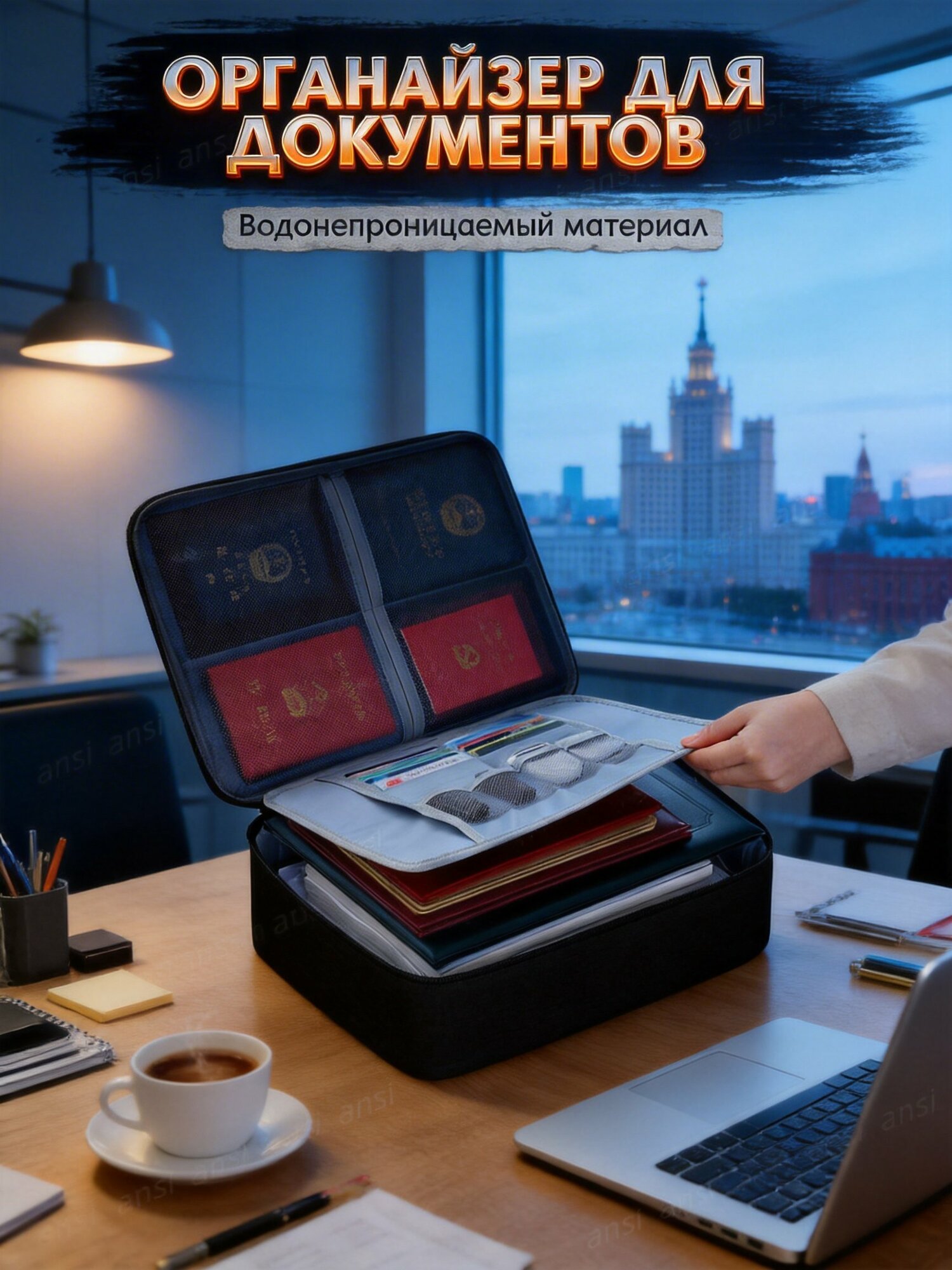 Органайзер для документов A4 на молнии, кодовый замок для безопасного хранения и удобной переноски бумаг в офисе, учебе и в поездках