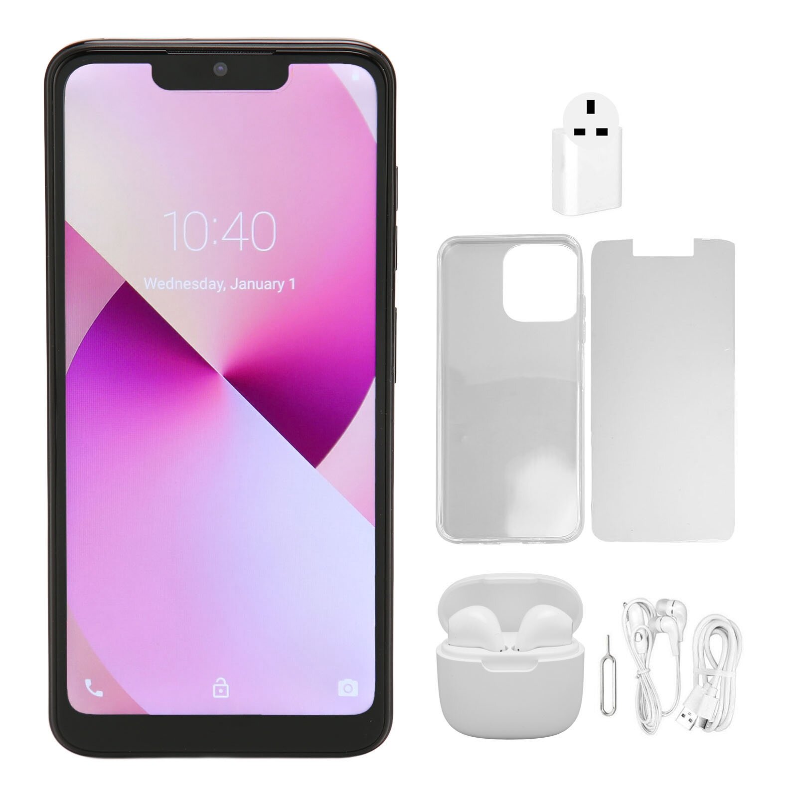 I13 Promax 6.1-дюймовый смартфон без блокировки с белыми беспроводными наушниками, процессор MT6889 с 10 ядрами, разрешение экрана 1440x3040, камеры 8 МП и 16 МП, 4 ГБ оперативной памяти, 64 ГБ встрое