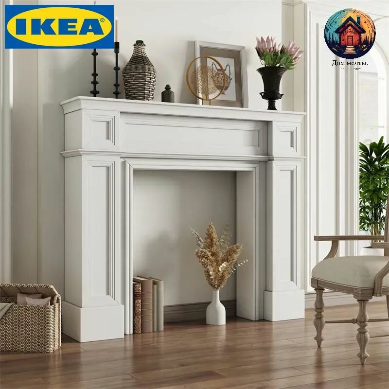 Каминная декоративная тумба-полка 130x20x110 см белая Дом мечты — ретро стиль и практичное хранение для гостиной