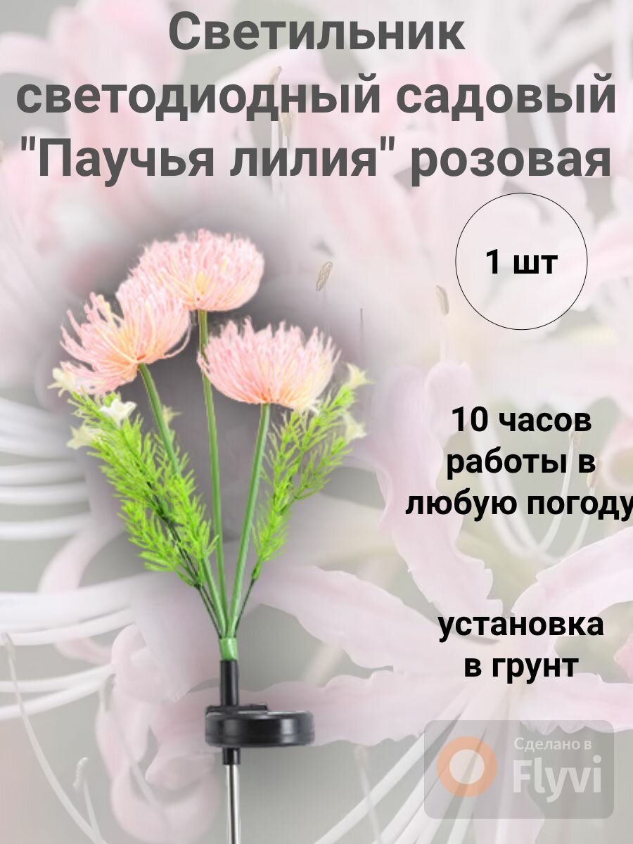 Светильник светодиодный садовый Паучья лилия розовая, 1 шт