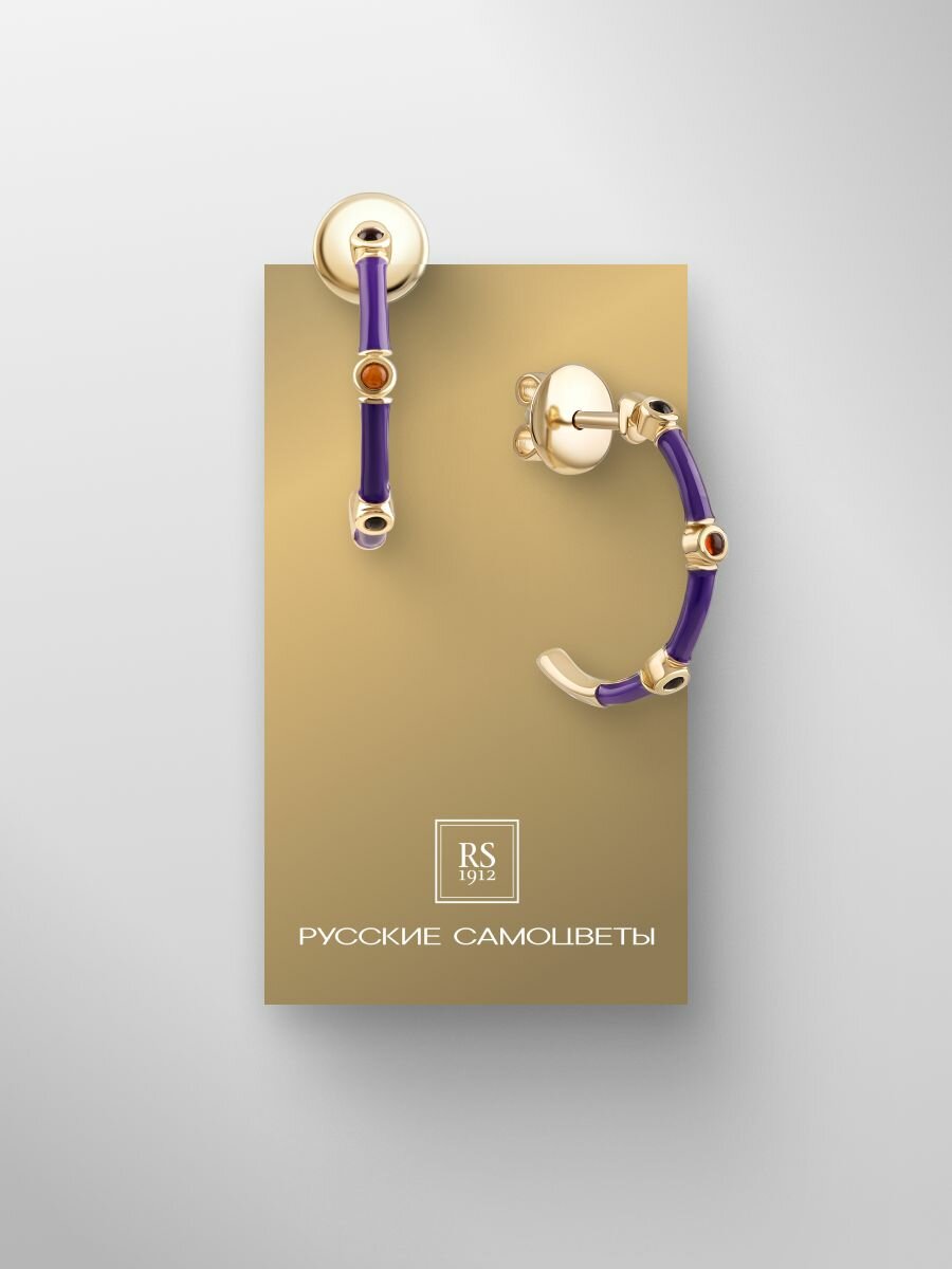 Серьги, желтое золото, 585 проба, альмандин