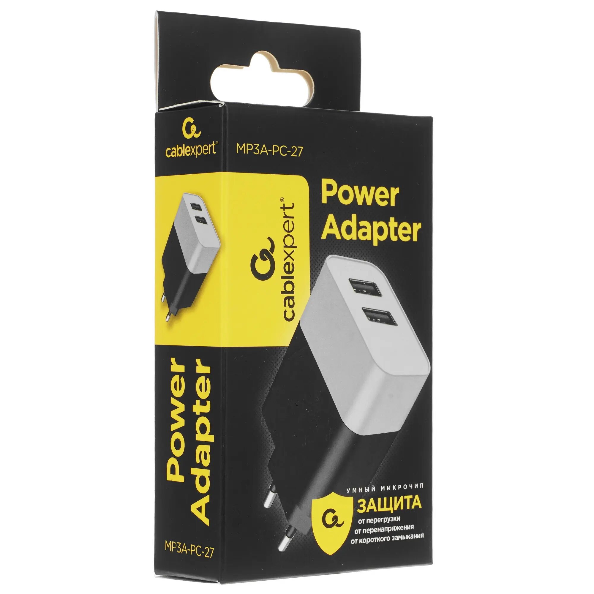 Адаптер питания 220 В - USB Cablexpert 3,1А, 2*USB, черный