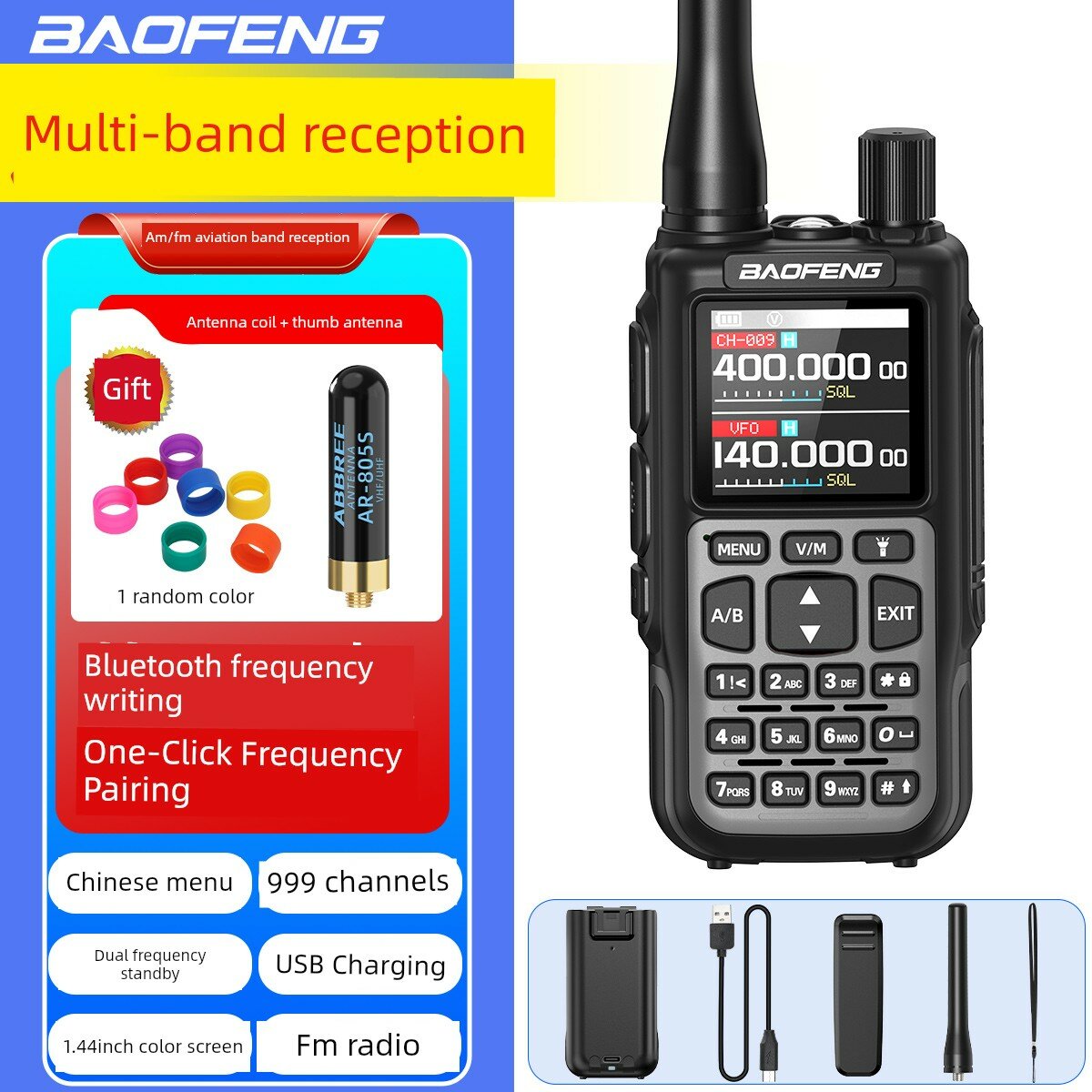 MINI 5 Серая ручная радиостанция с улучшенной батареей и Bluetooth 10 км радиус действия в комплекте пистолетная антенна