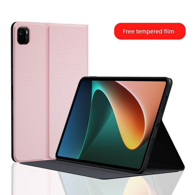 Силиконовый чехол для Xiaomi Pad 5 Pro 12.4 дюйма розового цвета с бесплатным стеклом