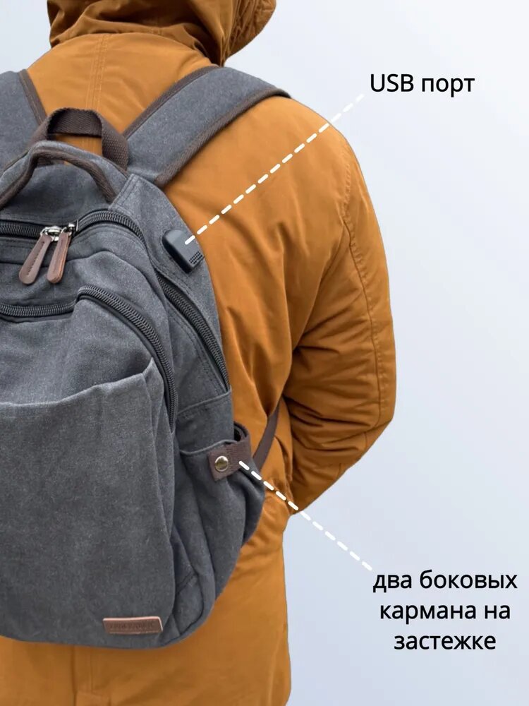 Рюкзак городской из брезента 45x30x15 см черный для ноутбука — фото 1