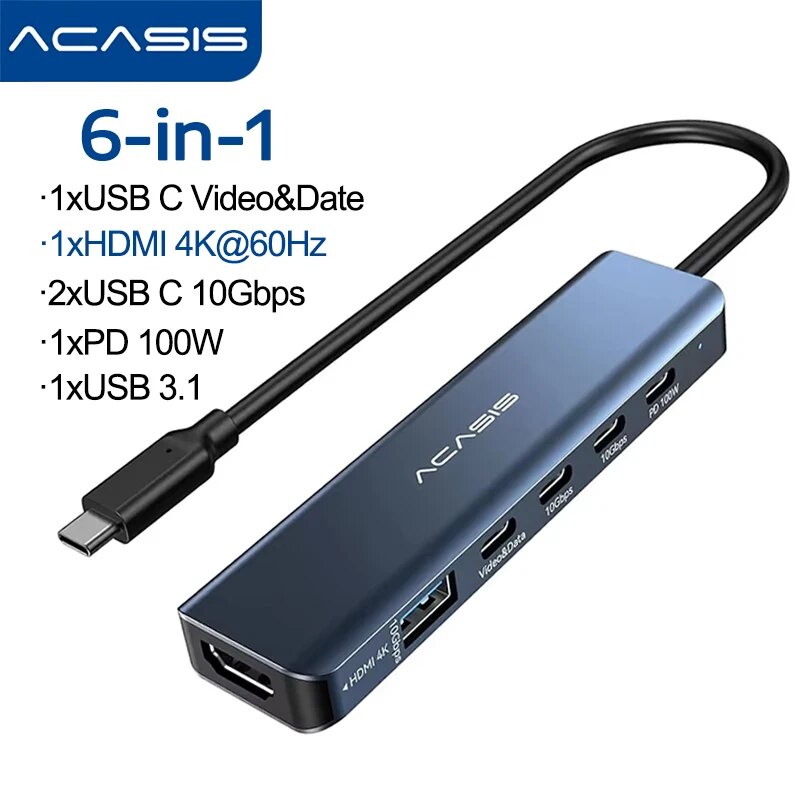 Acasis USB-C концентратор 6-в-1 HDMI 4K@60Hz