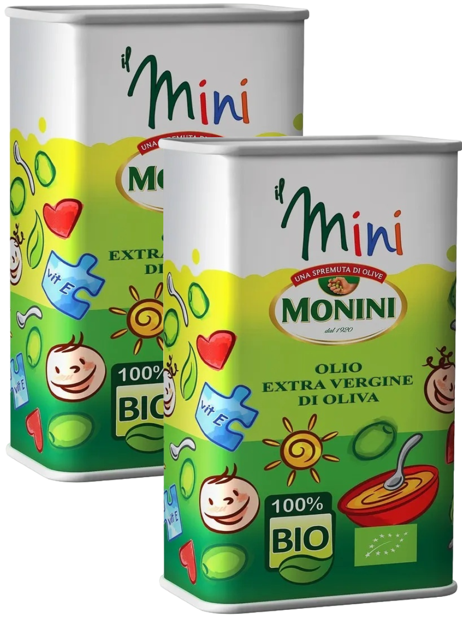 Масло оливковое ерафинированное Monini IL MINI BIO Extra Virgin органическое ж/б, 2шт по 500мл