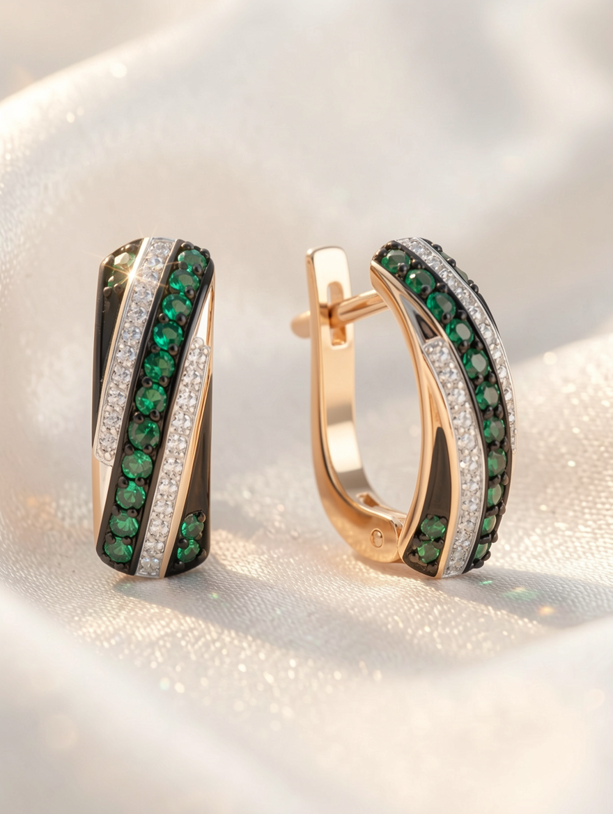 Серьги с подвесками, серебро, 925 проба, золочение, изумруд