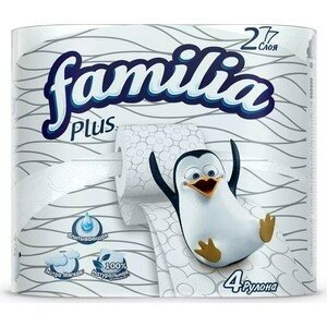 Туалетная бумага Familia Плюс, белая, 2 слоя, 4 рулона