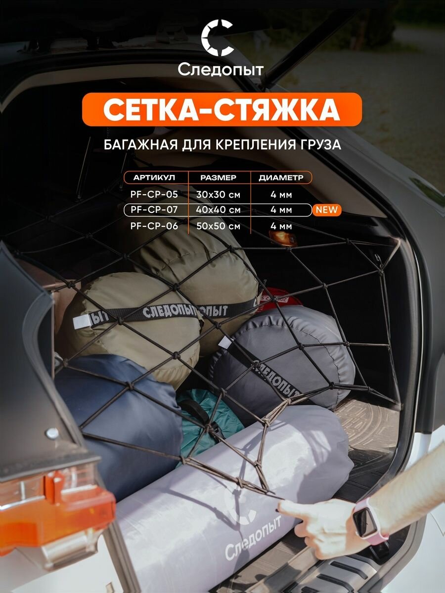 Сетка-стяжка багажная для крепления груза "следопыт" 50х50 см, d-4 мм
