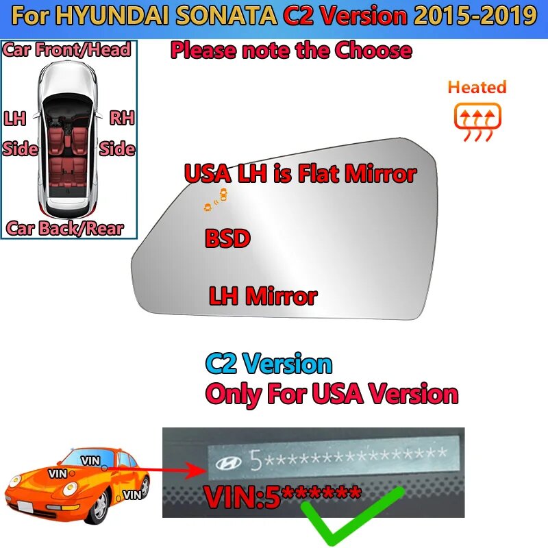 Зеркало боковое Hyundai Sonata (LF) 2015-2019, LH, C2, BSD, Heated