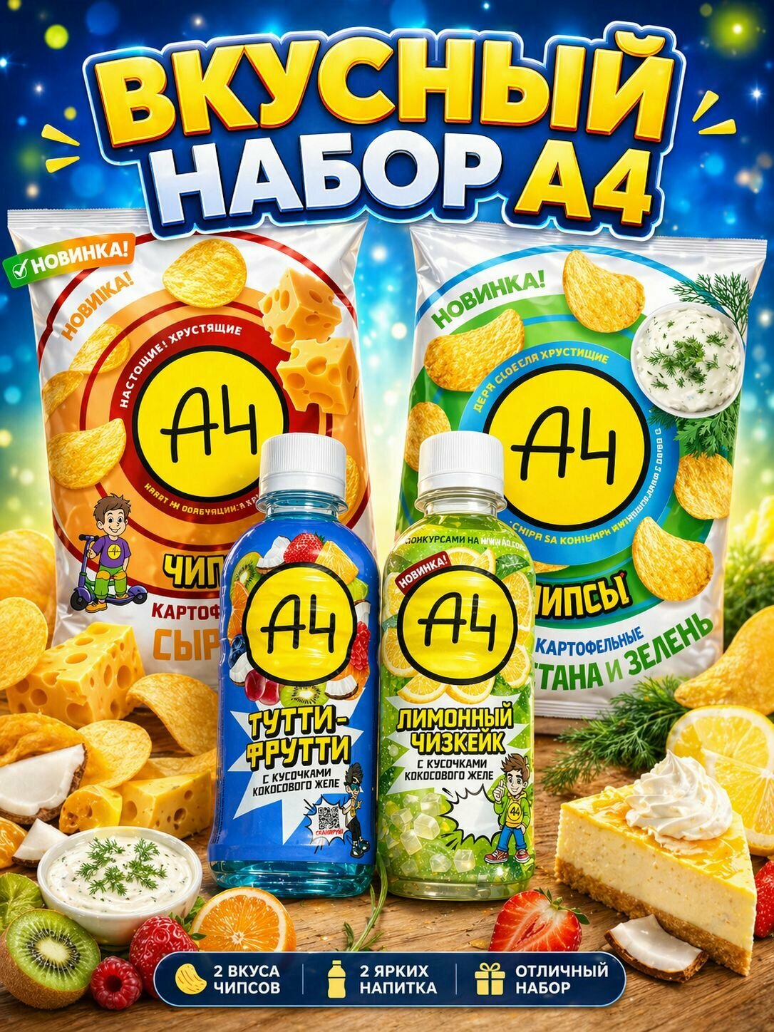 Набор Влад А4 Чипсы 2 пачки + Напитки 2 бутылки