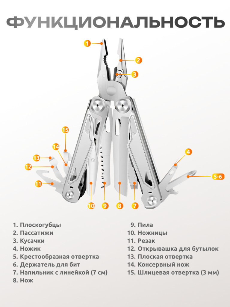 Мультитул-пассатижи с набором бит SUNTEK Multitool Plier Silver (MQ071) — фото 1