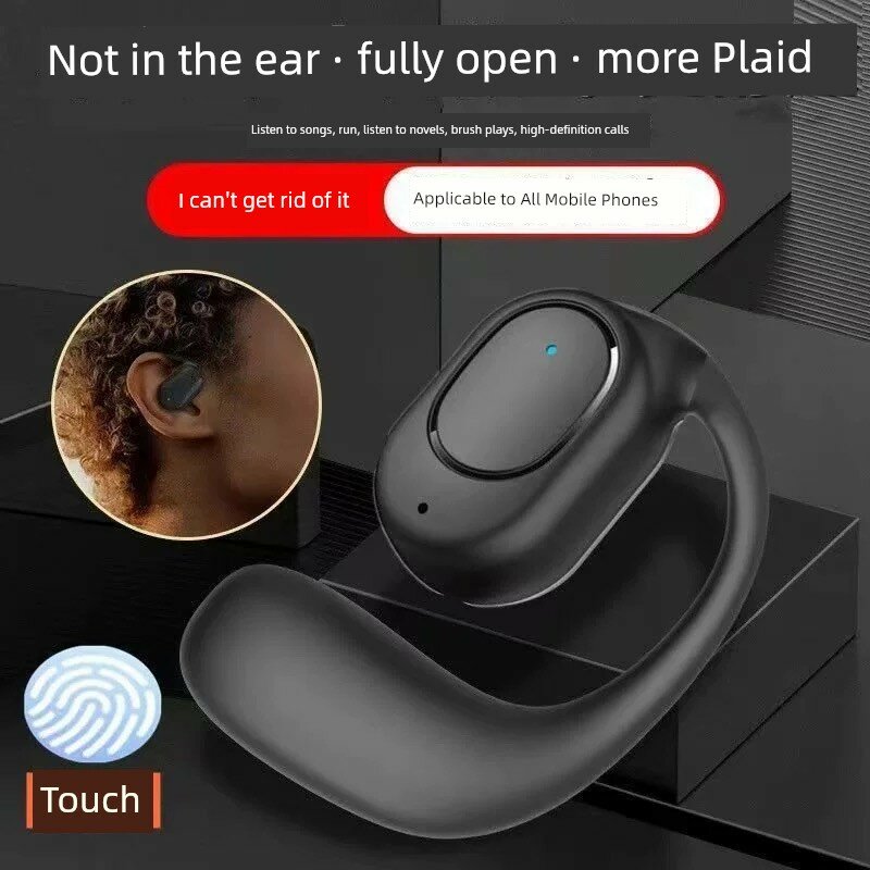 Беспроводные наушники с костной проводимостью Bluetooth с 5.3-дюймовым сенсорным управлением, черный цвет, для спорта и