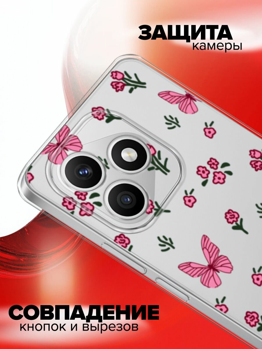 Чехол на Honor X8d / Хонор X8d с принтом Паттерн бабочки и цветы — фото 1