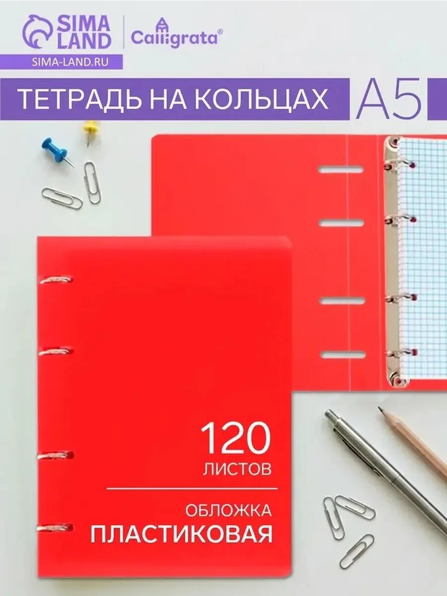 Удобная тетрадь на кольцах с клеткой, А5
