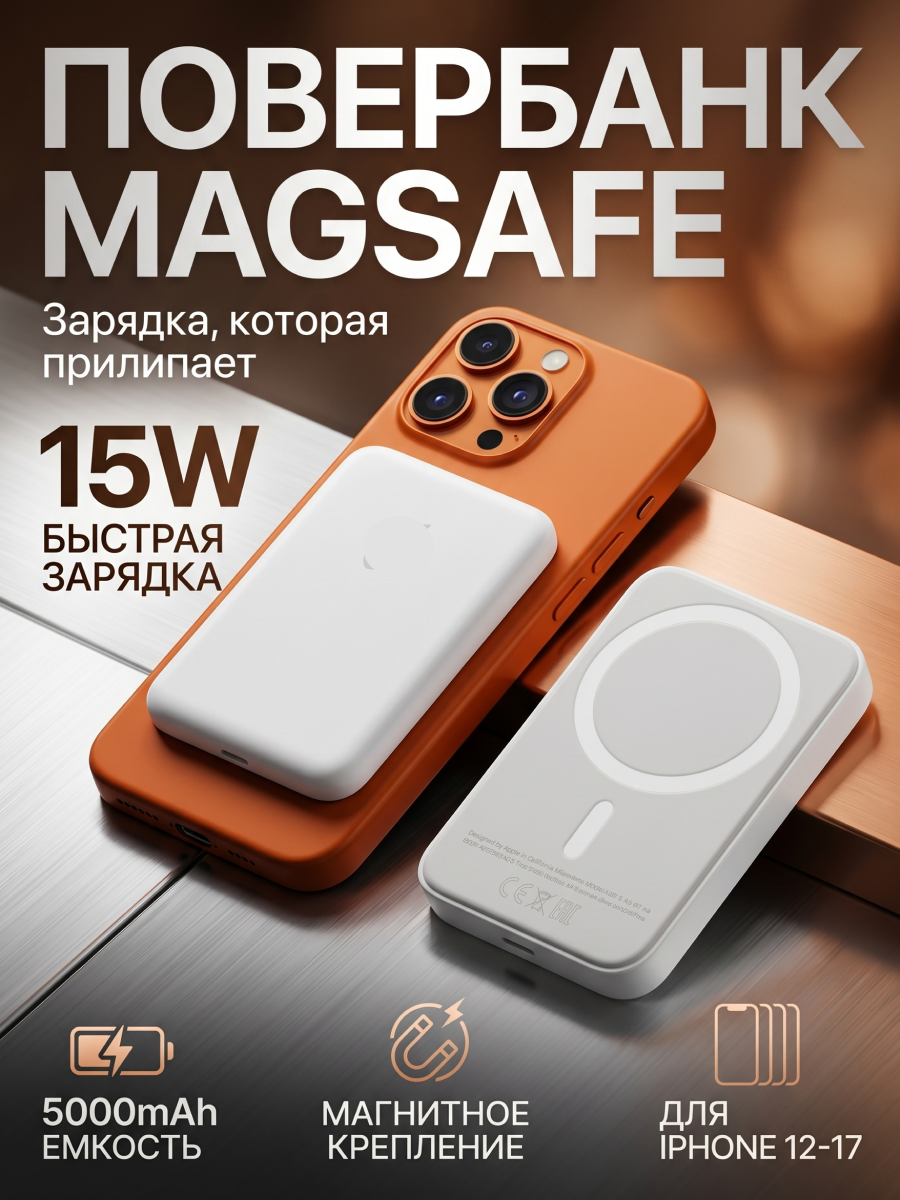 Повербанк для iphone Внешний аккумулятор MagSafe 5000 mah, Battery Pack