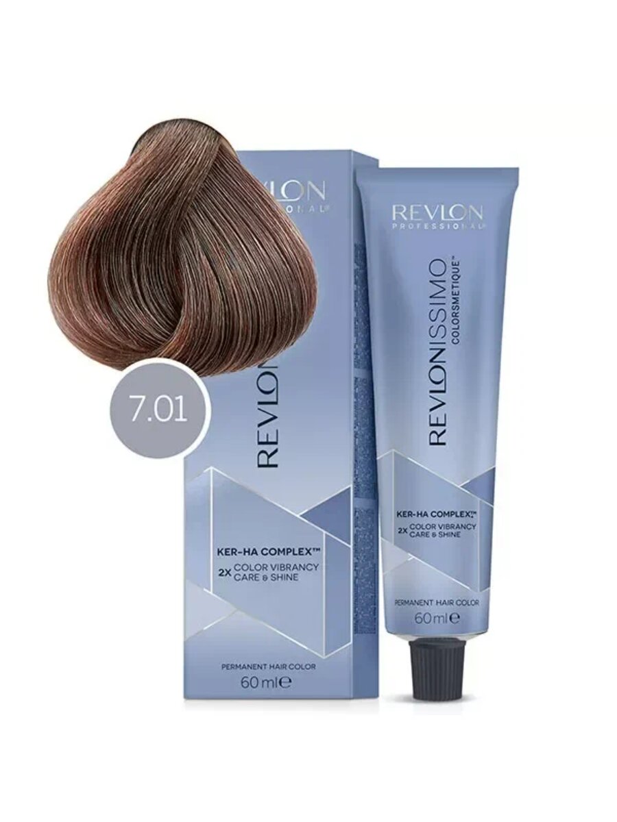 Перманентная краска для волос Revlon Revlonissimo Care & Shine Colorsmetique, с гиалуроновй кислотой, гель, 7.01