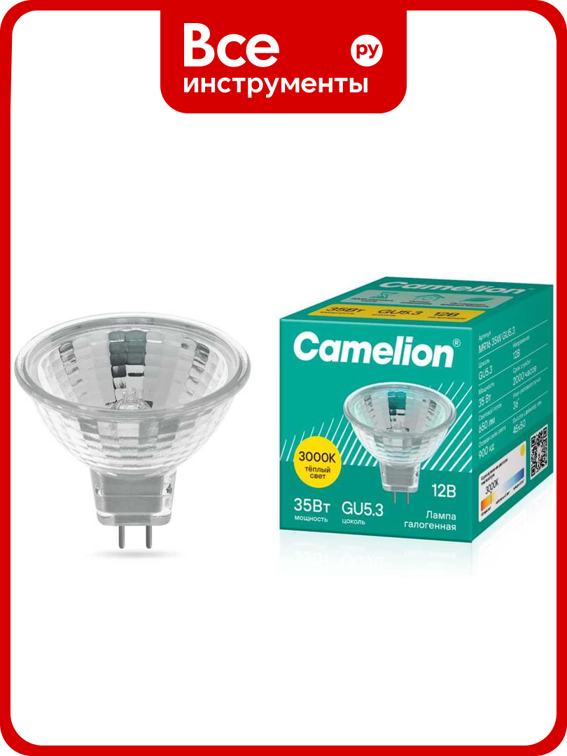 Галогенная лампочка MR16 GU5.3 35Вт 12В 3000К Camelion 2931
