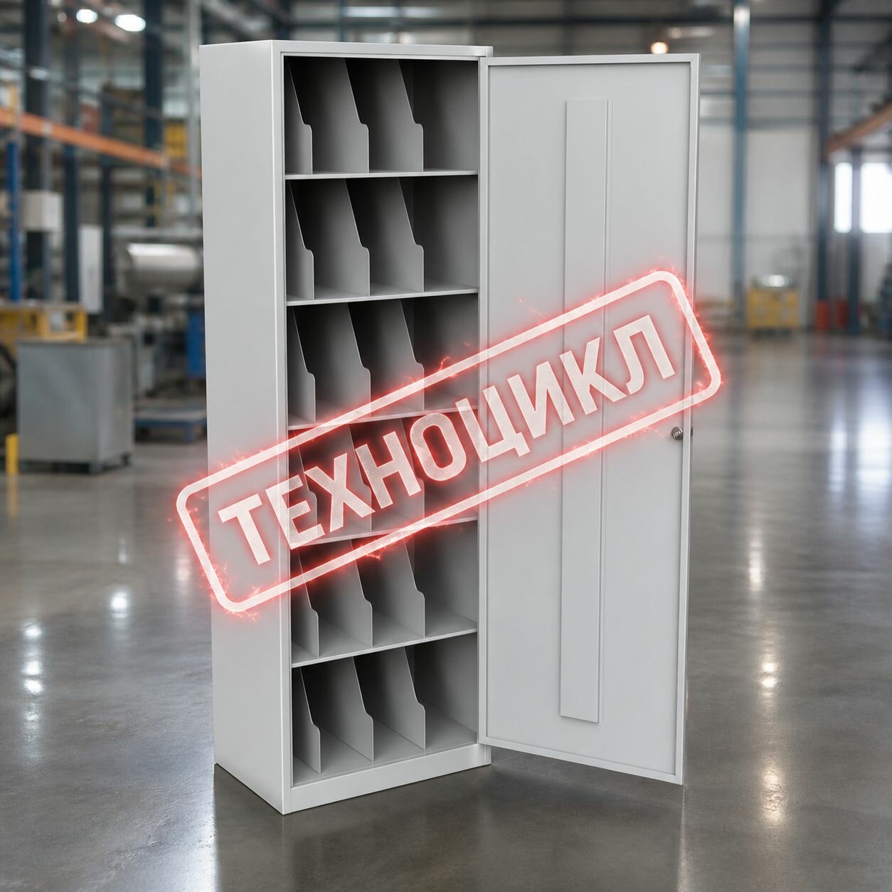 Металлический шкаф для 24 противогазов ХПГ-24-600, с дверью, 1800х600х400 мм, серый RAL 7035 техноцикл