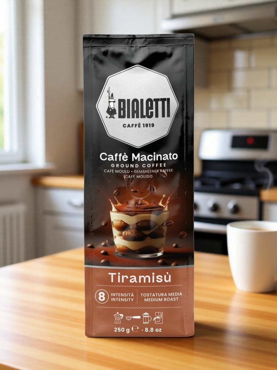 Кофе молотый Bialetti Perfetto Moka Tiramisu 250г, средняя обжарка