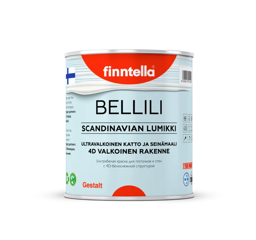 Краска BELLILI Finntella, акриловая, супербелая, для потолков и стен, 1 л