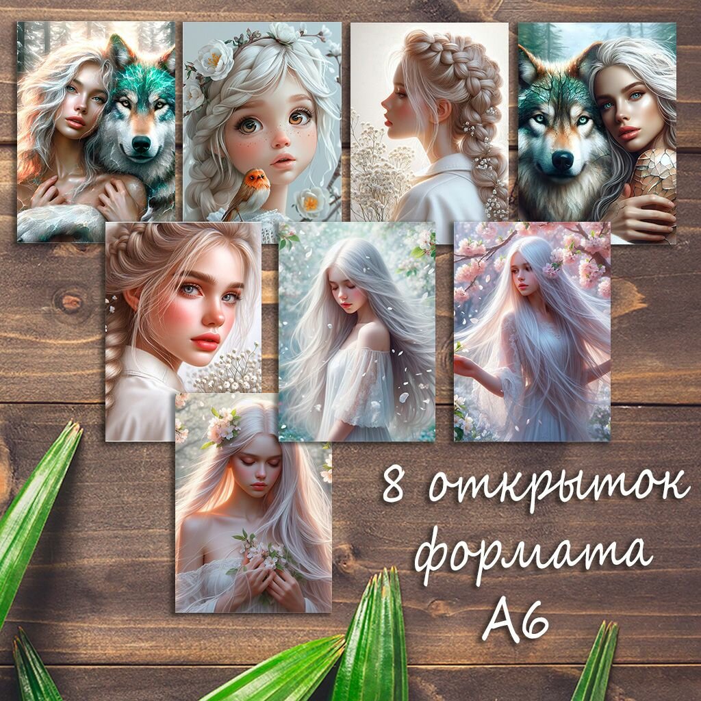 Большой набор открыток Девушки, 8 штук