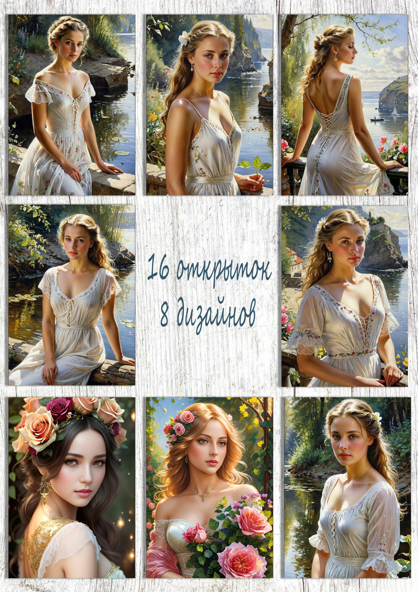 Открытки Деревенская красавица, 16 штук