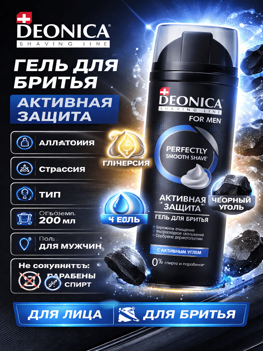 Гель для бритья Deonica for Men Активная защита, 200мл
