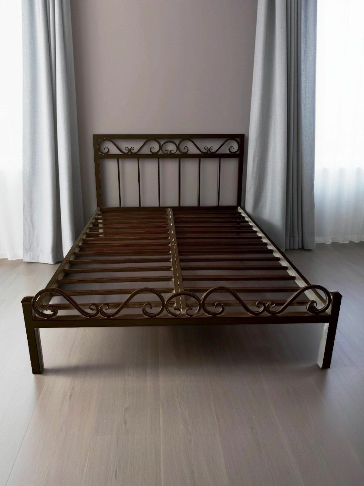 Кровать LOFT Mebel Мира-2, 200x180х100 см, металл, с бортиком, черная