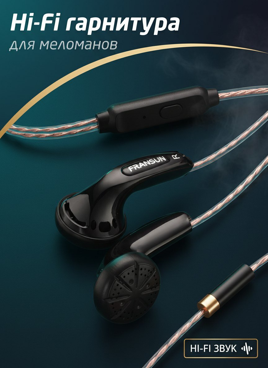 Наушники-вкладыши BITrete Fransun gen 2 pro, Hi-Fi, с микрофоном, черные