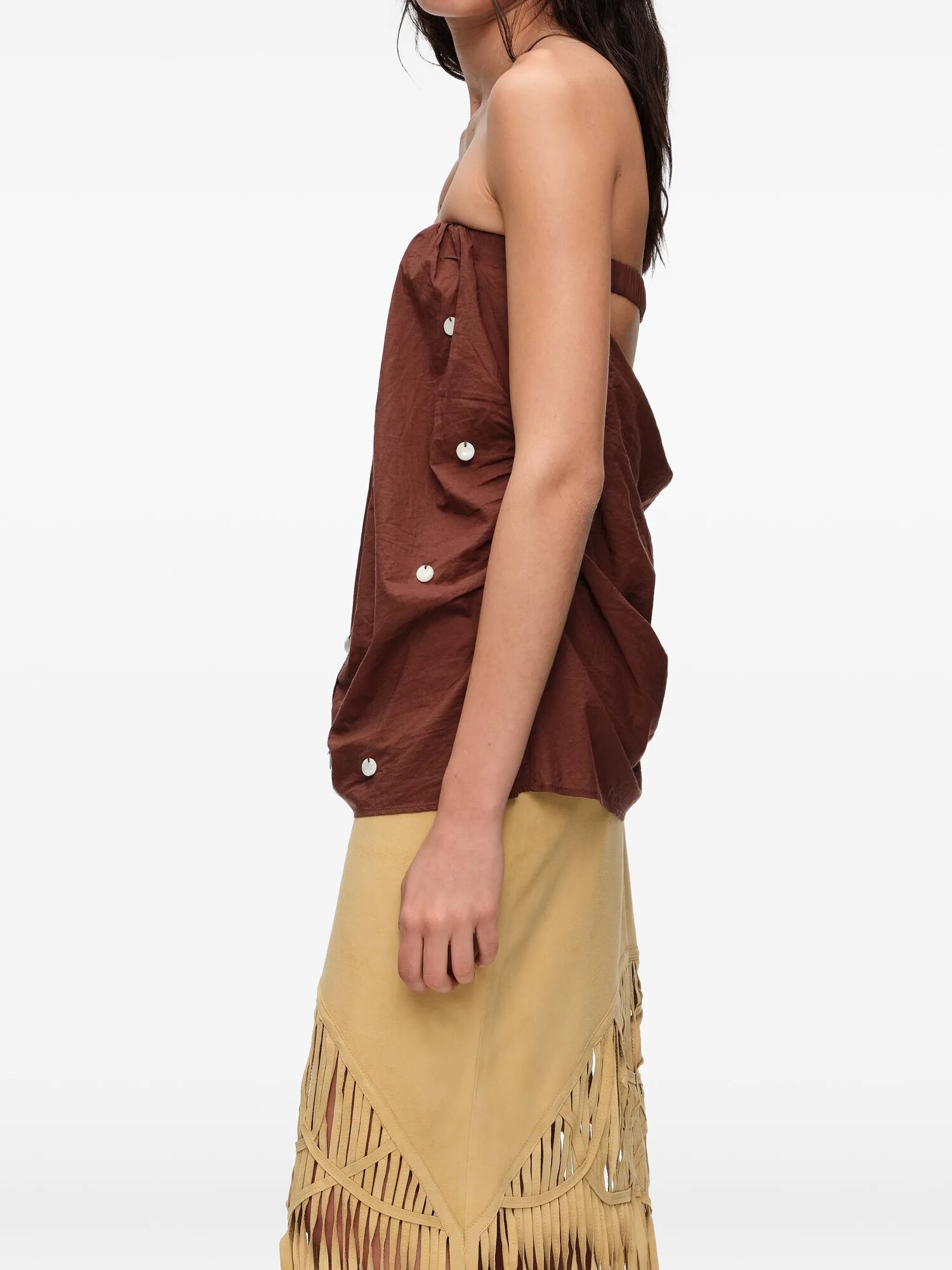 Топ BIMBA Y LOLA Sequin-embellished gathered top, размер 40 EU, brown — фото 1