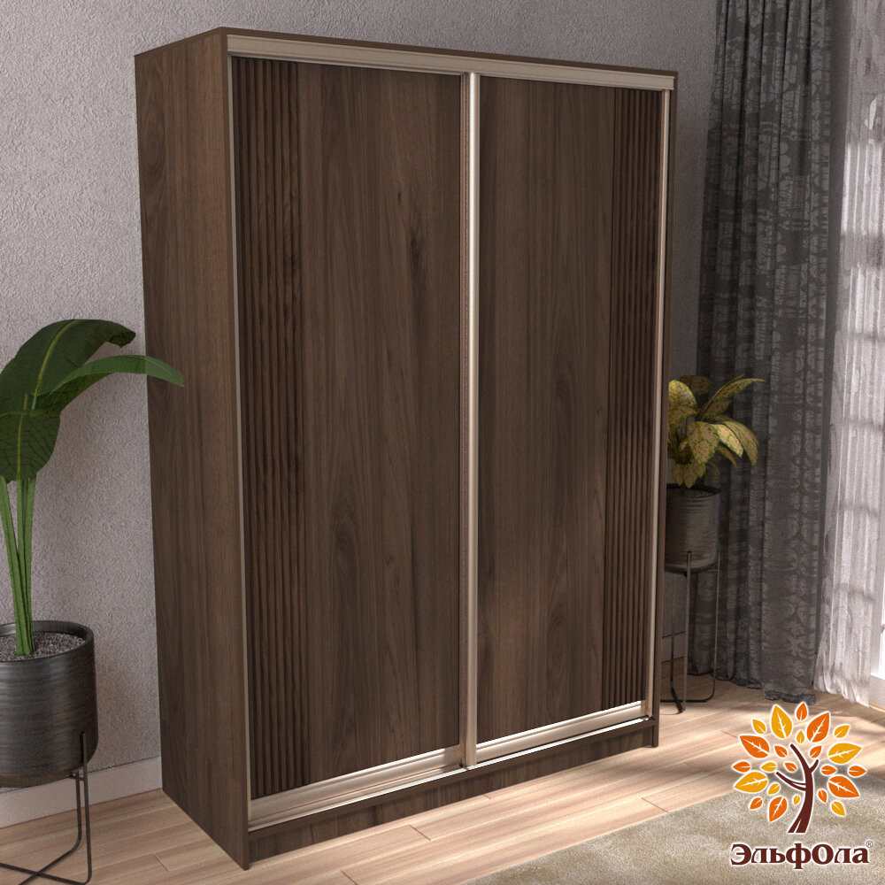 ЭльфОла Шкаф-купе "Вертикаль" 120х45х220 см, цвет гикори джексон темный/золото/накладка гикори джексон, для одежды, двухдверный