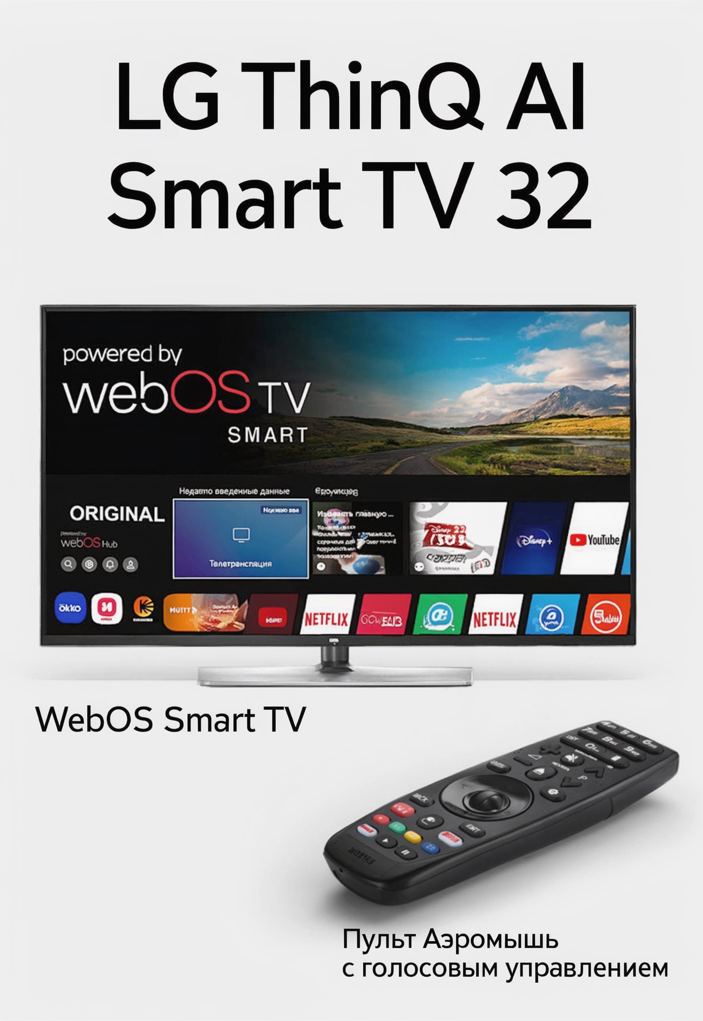 Телевизор с LG-ThinQ AL Smart TV 32 с WebOS от LG, ДУ Аэромышь - с голосовым управлением