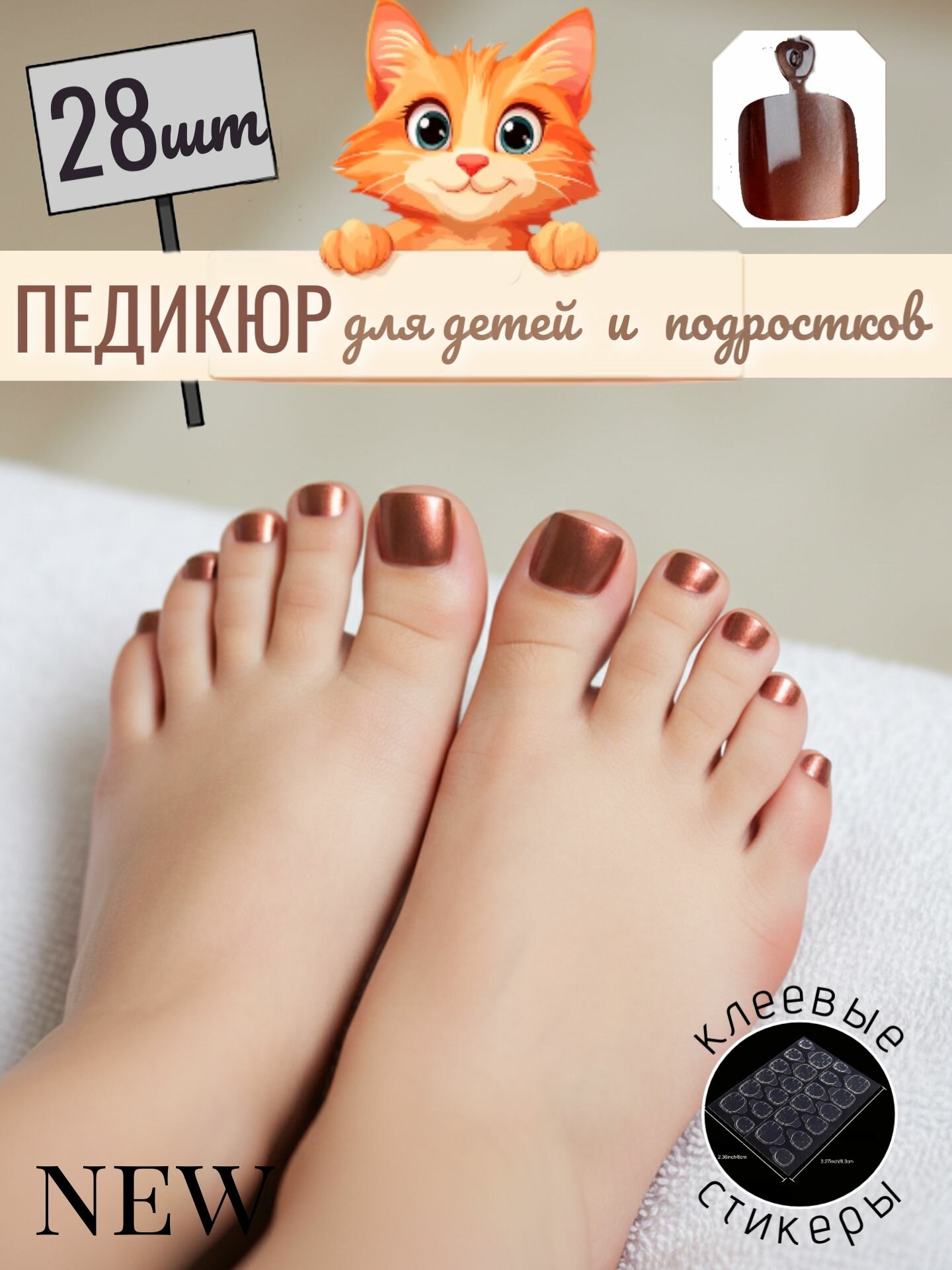 Накладные ногти детские 28шт. Педикюр для детей и подростков.