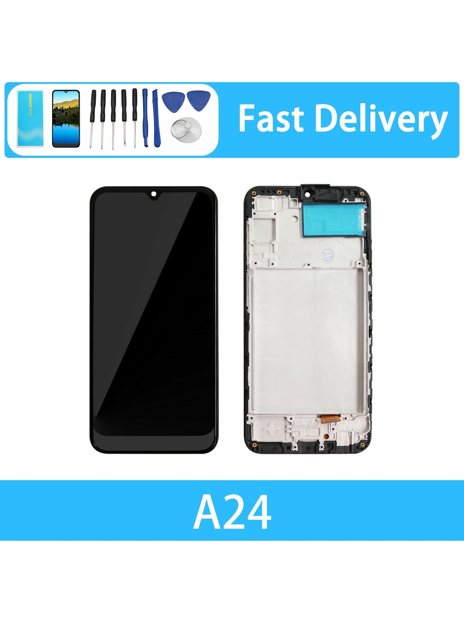 Дисплей для Samsung Galaxy A24WF в сборе с тачскрином и рамкой, чёрный