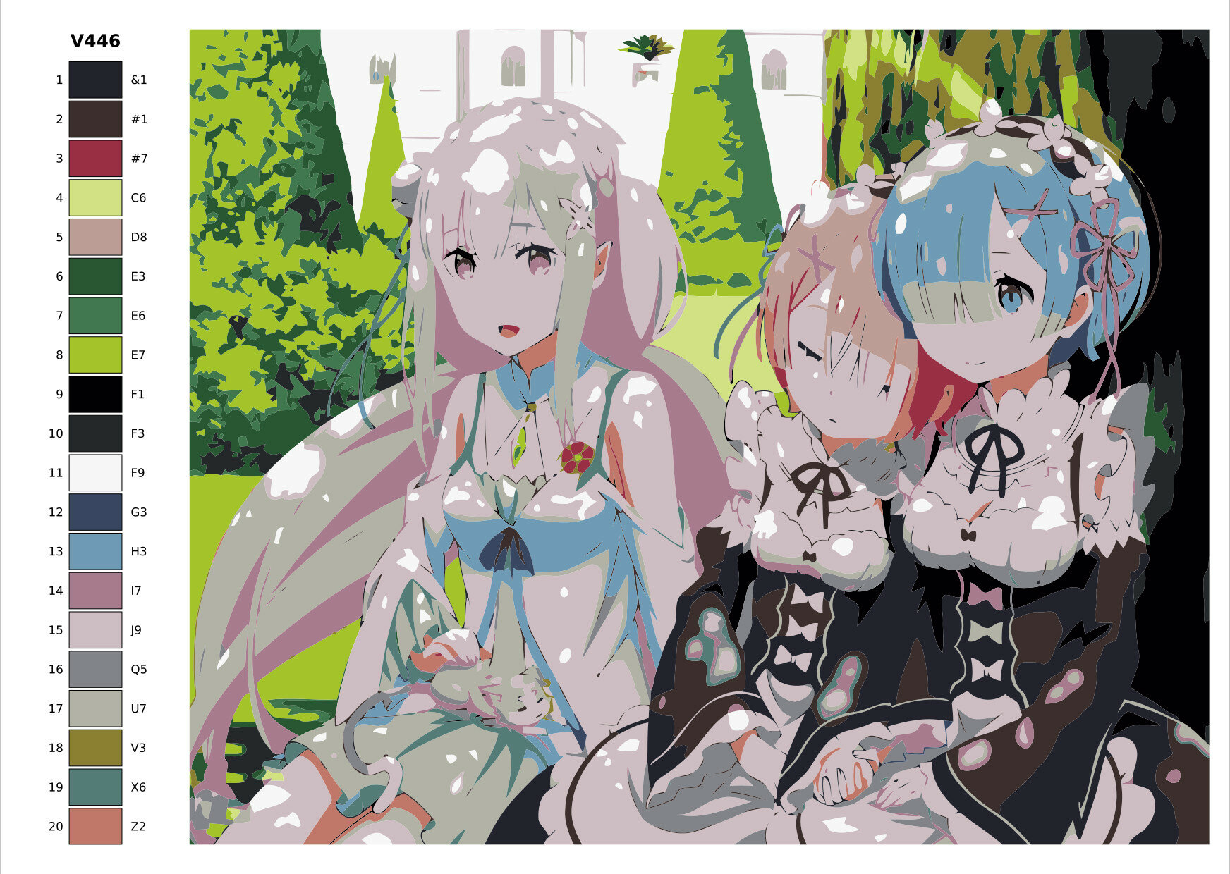 Картина по номерам V-446 "Аниме RE: ZERO (РЕ зеро). Рем, Рам и Эмилия. Rem, Ram и Emilia", 40x50 см