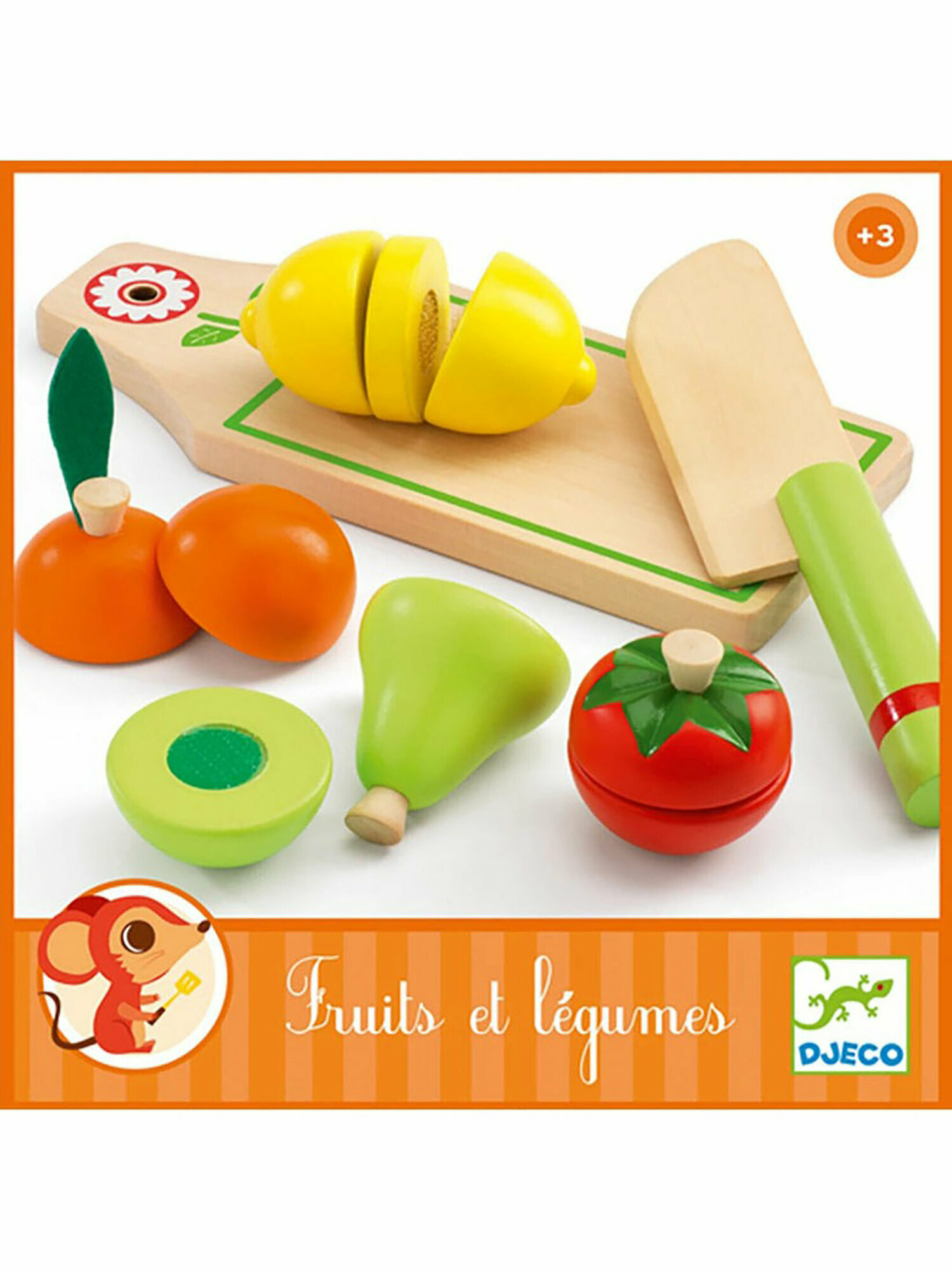 Развивающая деревянная игрушка Djeco Fruits and vegetables to cut Фрукты и овощи