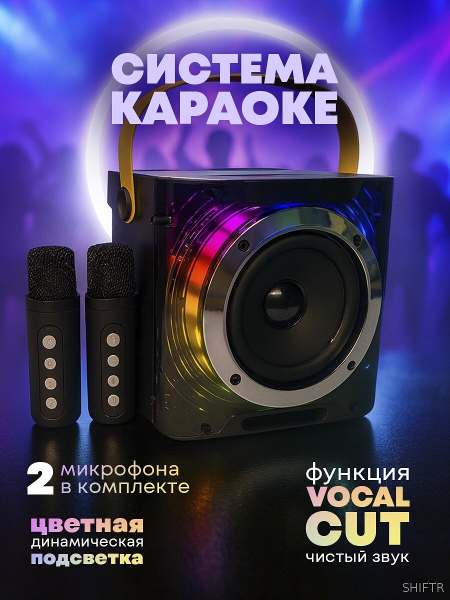 Портативная караоке система с двумя Bluetooth микрофонами, 20 Вт, АКБ 2000 мА*ч, 6 часов работы, для дома и природы
