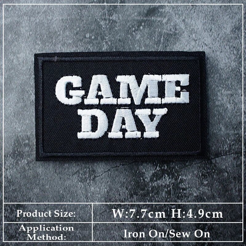 Нашивка "Game Day" серая, 7.7x4.9 см, Iron On/Sew On