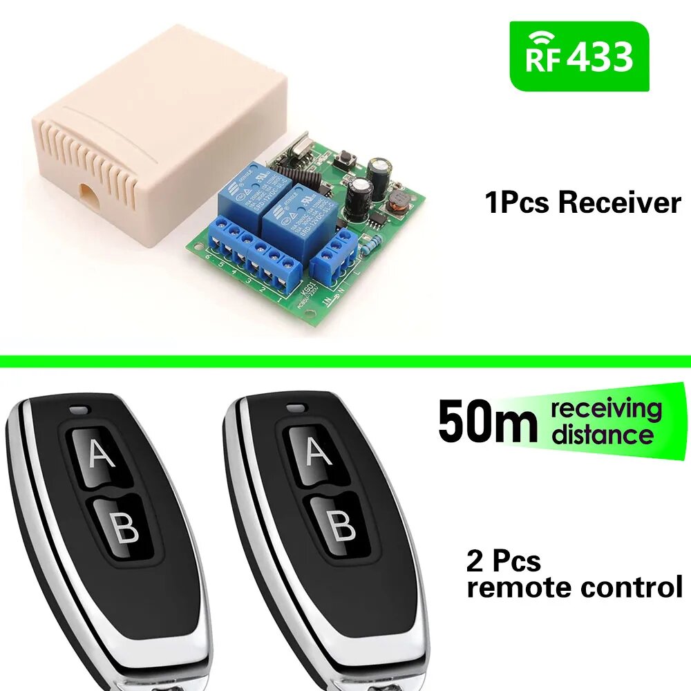 RF 433МГц пульт управления 2 шт, реле, 50м, Color: 1 Re 2 Rc