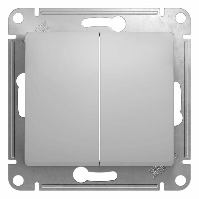 Выключатель Systeme Electric "Glossa", 2 клавиши, 10 А, IP20, 10AX, механизм, цвет Алюминий