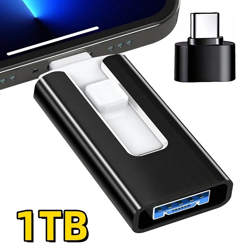 USB 3.0 флеш-накопитель 512 ГБ 256 ГБ 2 ТБ 1 ТБ для iPhone с интерфейсом 4-в-1 (Micro USB, Black-1TB