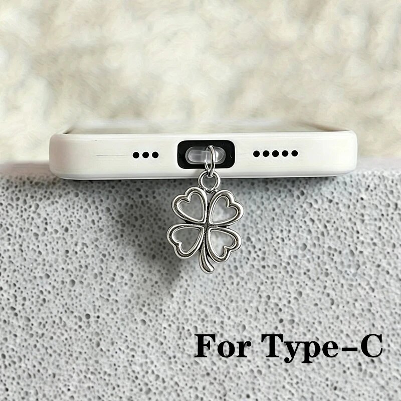 Заглушка для Type-C с подвеской клевер Lucky Silver