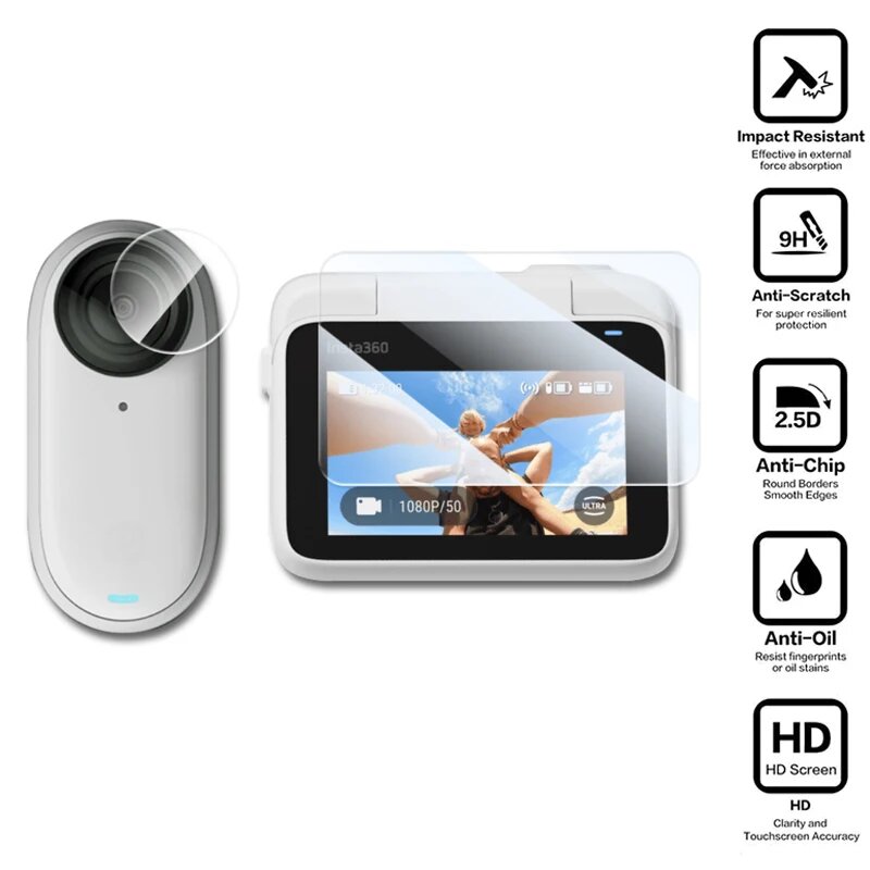 Закалённое стекло для экрана и объектива Insta360 GO 3 (2 шт.) Aarntai