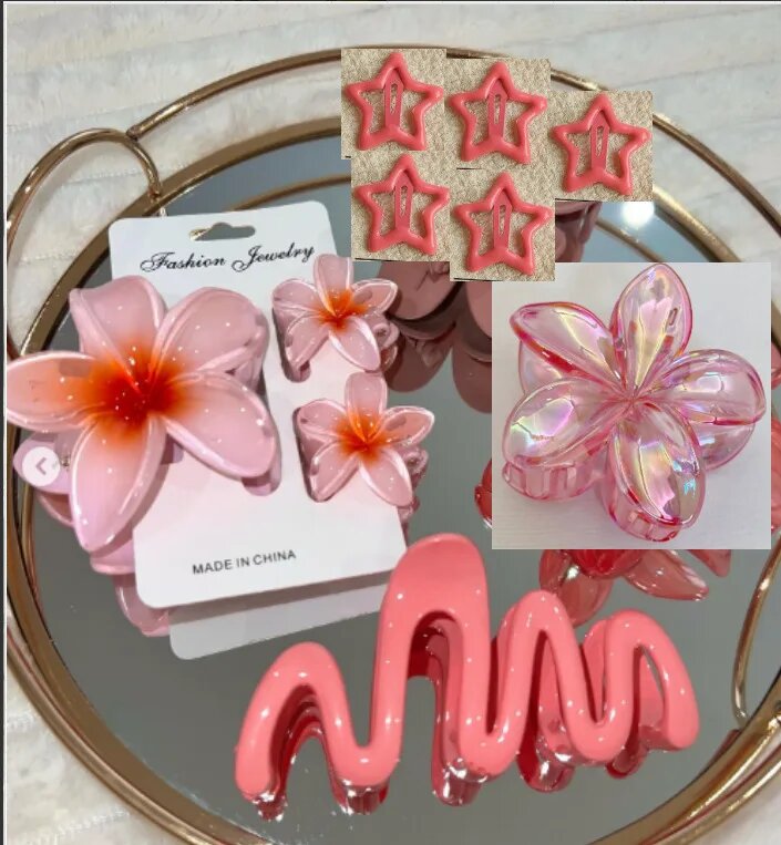 Набор заколок для волос "Яйце цветок" Розовый, Red 10-piece set