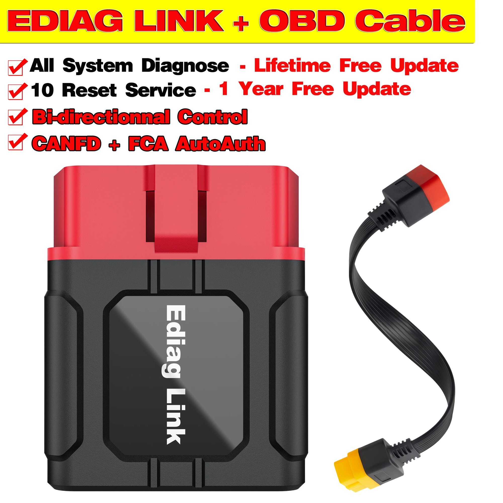 EDIAG LINK OBD2 сканер, диагностика всех систем, 10 Reset, CANFD, FCA, TYPE 2