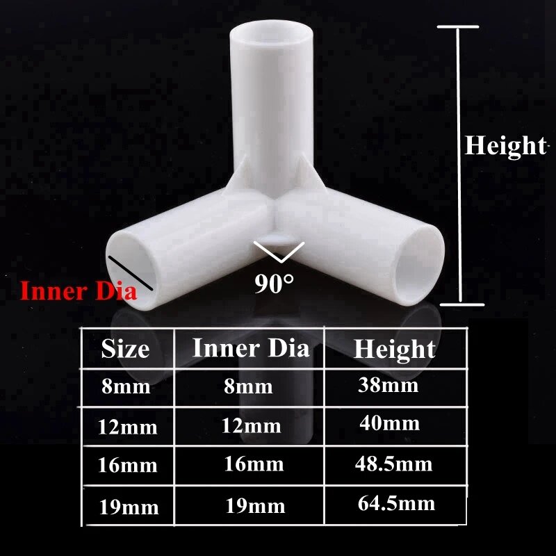 Фитинги для труб ПЭ 8/12/16/19 мм, белые, 5 шт. 12mm(5pcs), 90 Degree Three-way