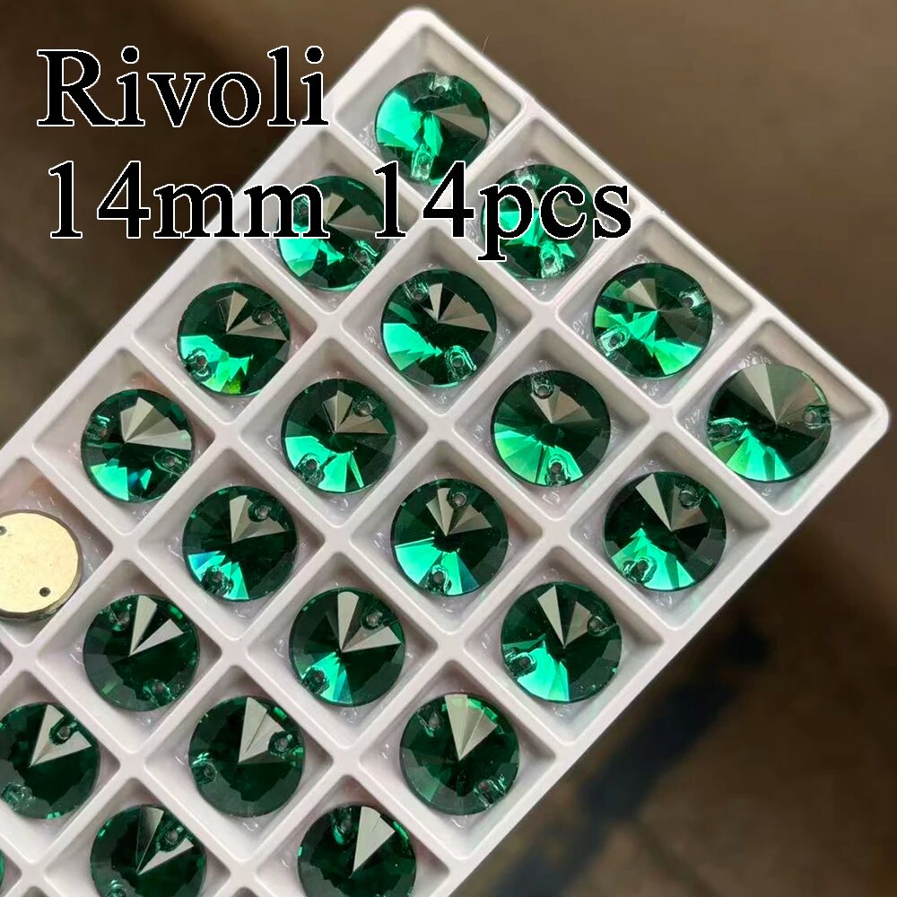 Изумрудные стразы Rivoli 14 мм 14 шт